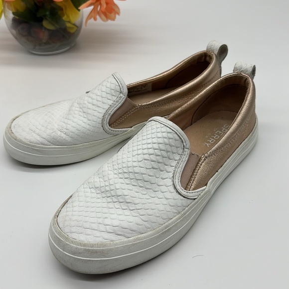 Sperry | Shoes | Sperry White Rose Gold Snakeskin Slip On Loafer Size 7 ...
